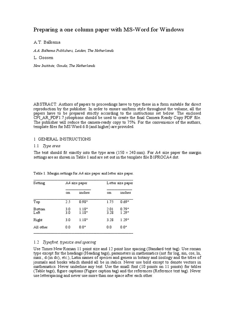 Preparing A One Column Paper With MS-Word For Windows | PDF | Paragraph ...