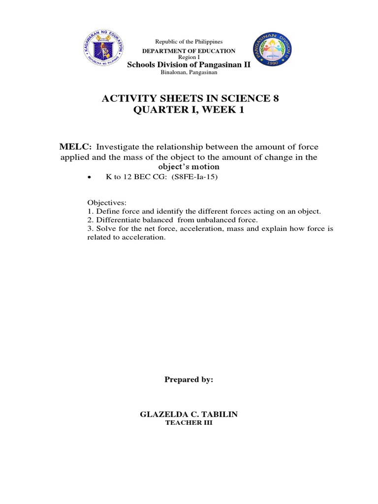 Ws g8 q1 (Bvanhs) | PDF | Force | Mass