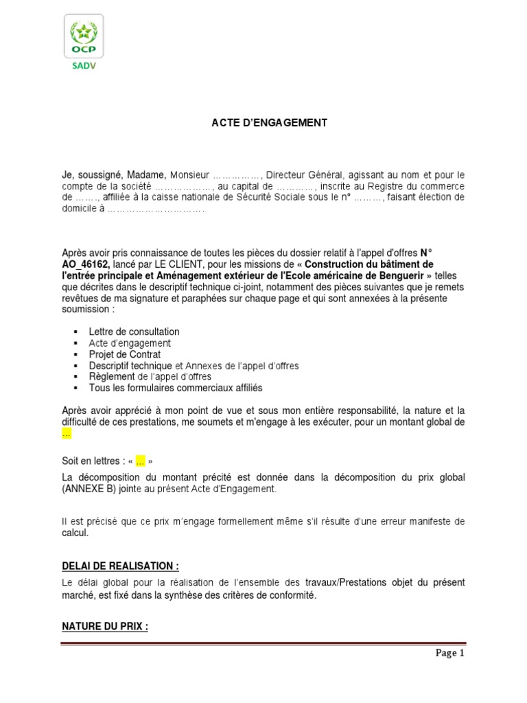 Modèle d'Acte d'Engagement pour Marché | PDF | Appel d'offres | Business