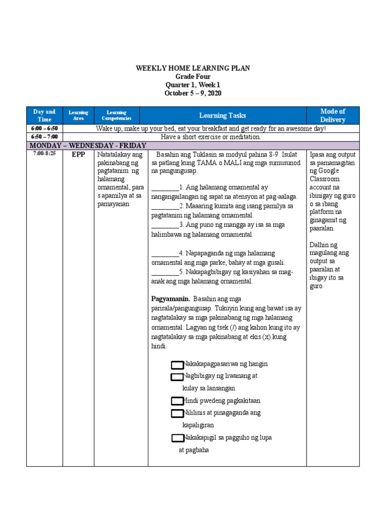 Module 3a.4 - Weekly Home Learning Plan | PDF