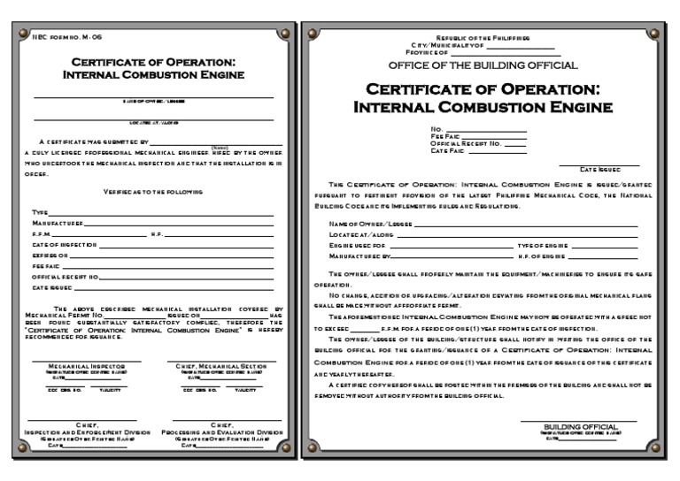 Certificate of Operation: Engine Compliance | PDF | Justice | Crime ...