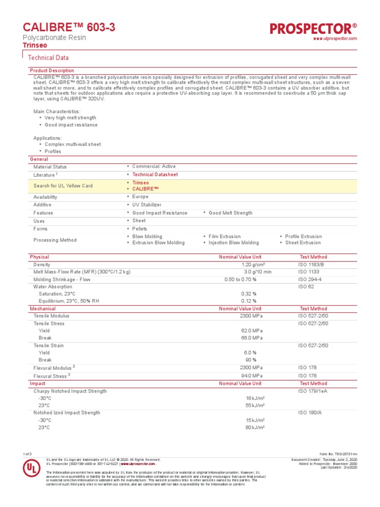 Calibre™ 603-3 | PDF | Extrusion | Strength Of Materials