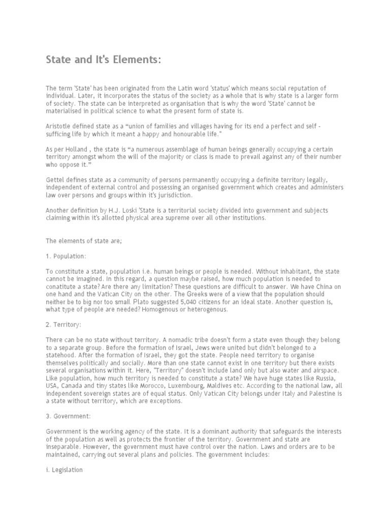 Elements of the State: Defining Characteristics and Components of a ...