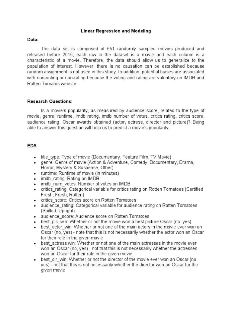Linear Regression and Modeling Data | PDF | Coefficient Of Determination | Dependent And ...