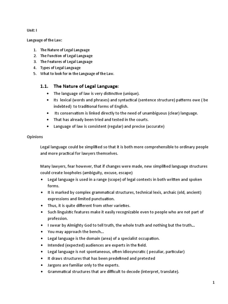 1.1. The Nature of Legal Language | PDF | Ambiguity | Syntax