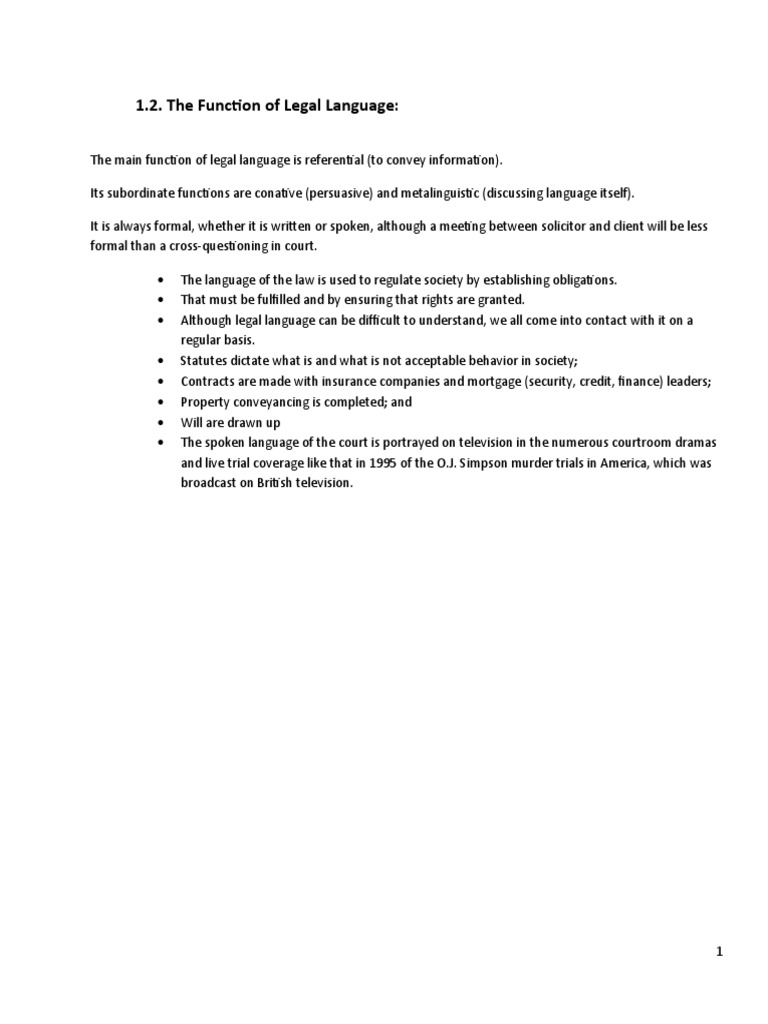 Functions of Legal Language Explained | PDF | Language Arts & Discipline