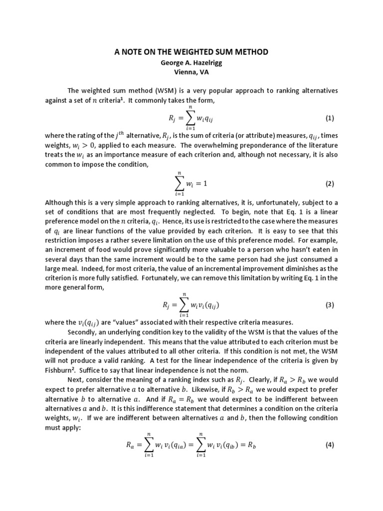 A Note On The Weighted Sum Method: George A. Hazelrigg Vienna, VA | Download Free PDF | Function ...