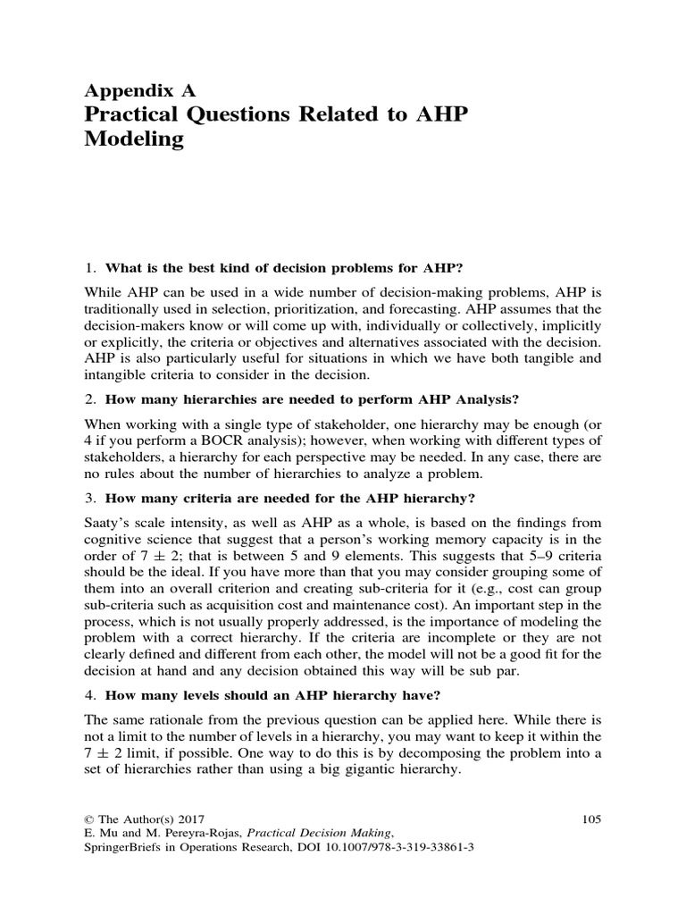 Practical Questions Related To AHP Modeling: Appendix A | PDF ...