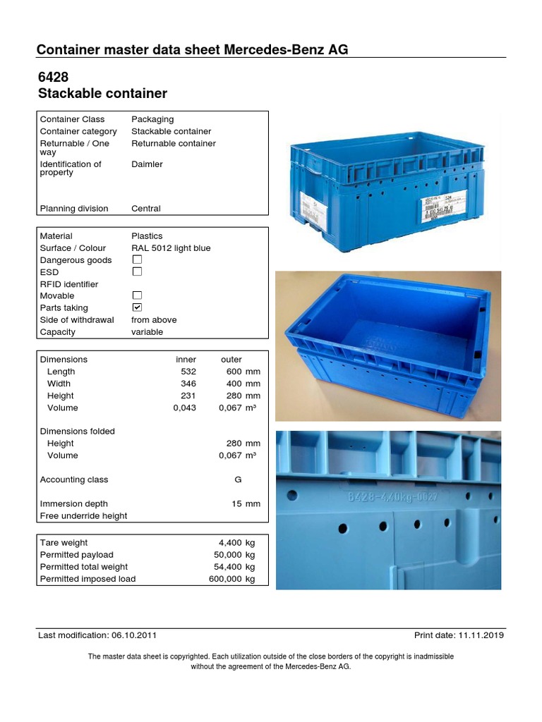 Container 6428 Master Data Sheet | PDF