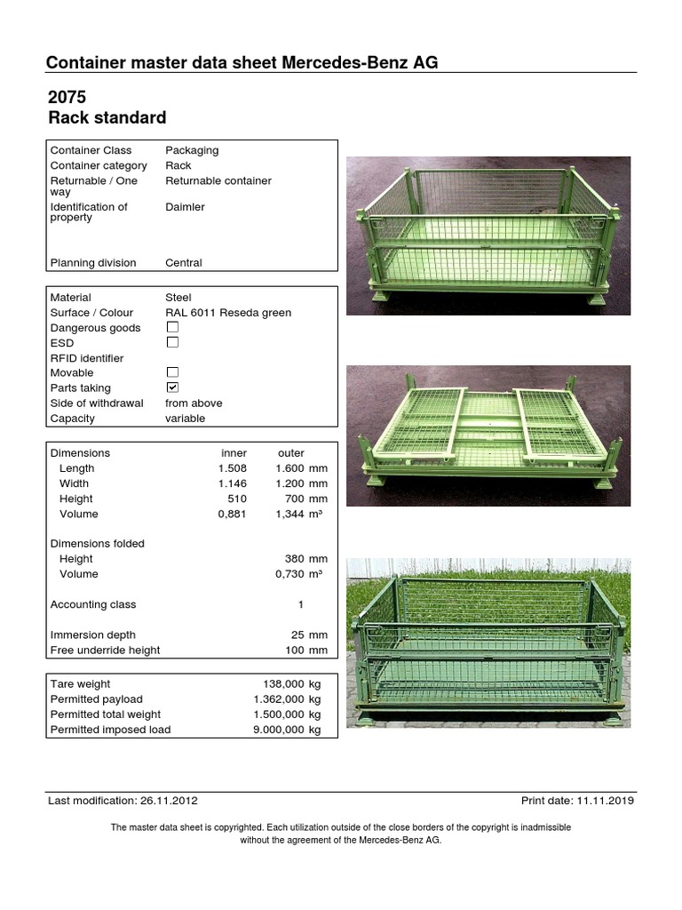 Container 2075 Master Data Sheet | PDF