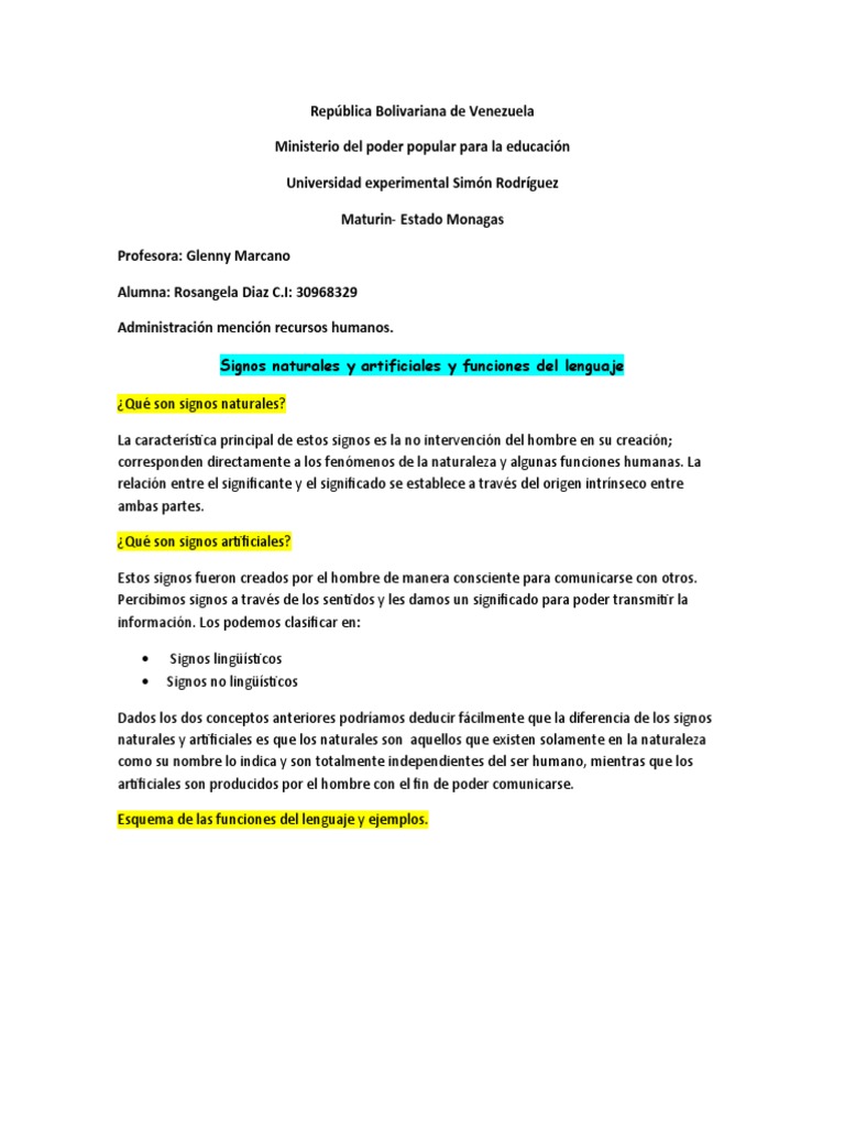 Signos Naturales y Artificiales y Funciones Del Lenguaje | PDF ...