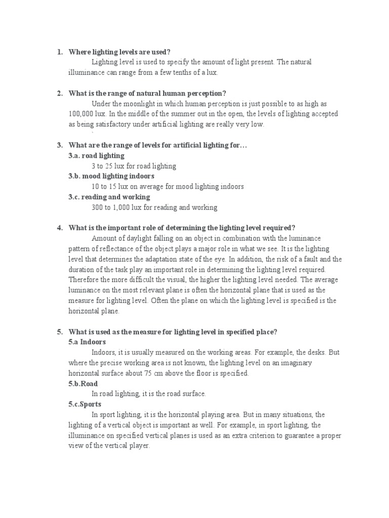 Recommended Lux Levels for Lighting | PDF | Teaching Methods & Materials