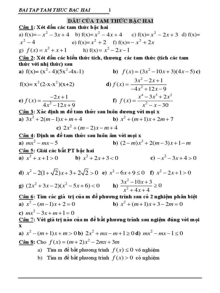 Bai Tap Dau Tam Thuc Bac Hai | PDF