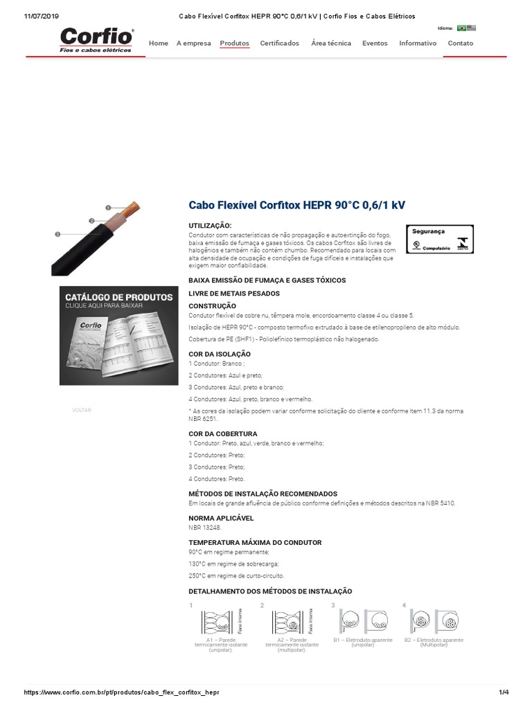 Cabo Flexível Corfitox HEPR 90°C 0,6 - 1 KV - Corfio Fios e Cabos ...