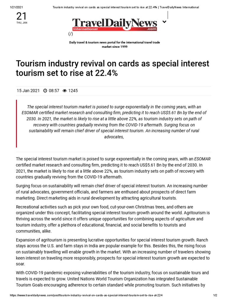 Tourism Industry Revival On Cards As Special Interest Tourism Set To Rise at 22.4% | PDF ...