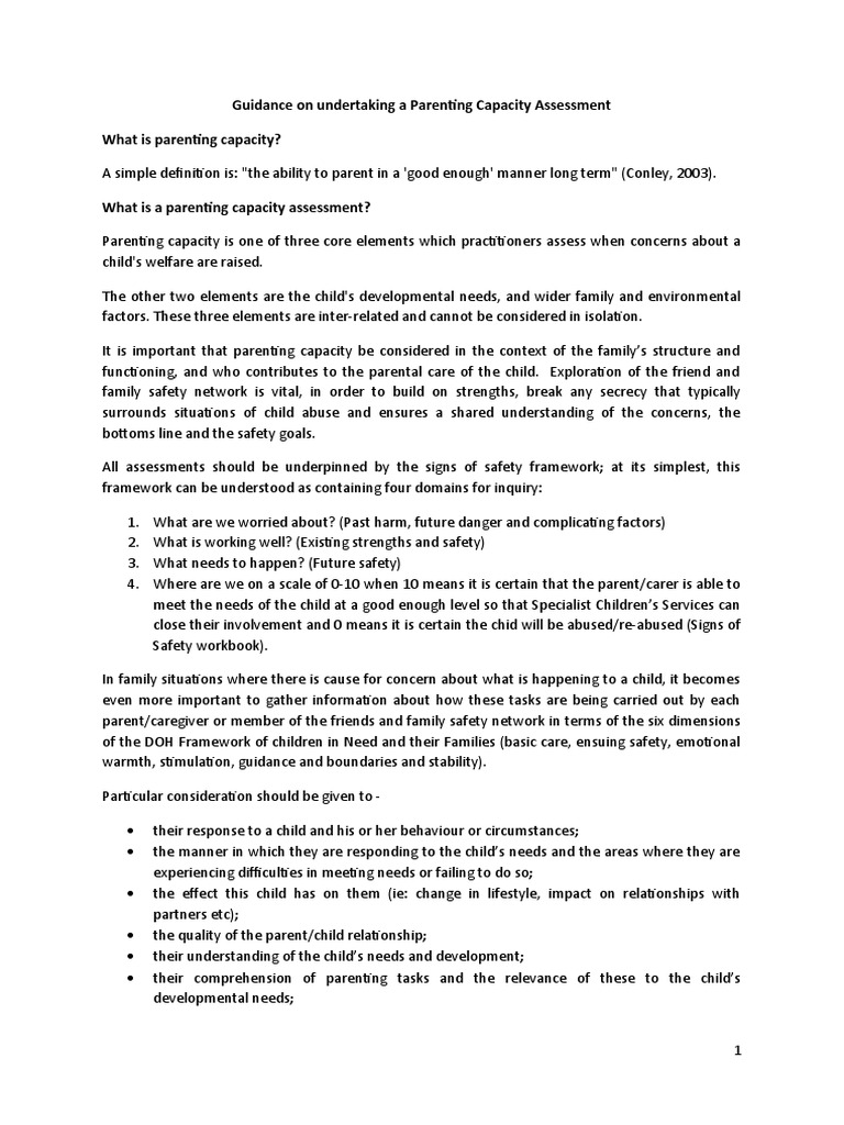 Guidance On Undertaking A Parenting Capacity Assessment | PDF | Child ...