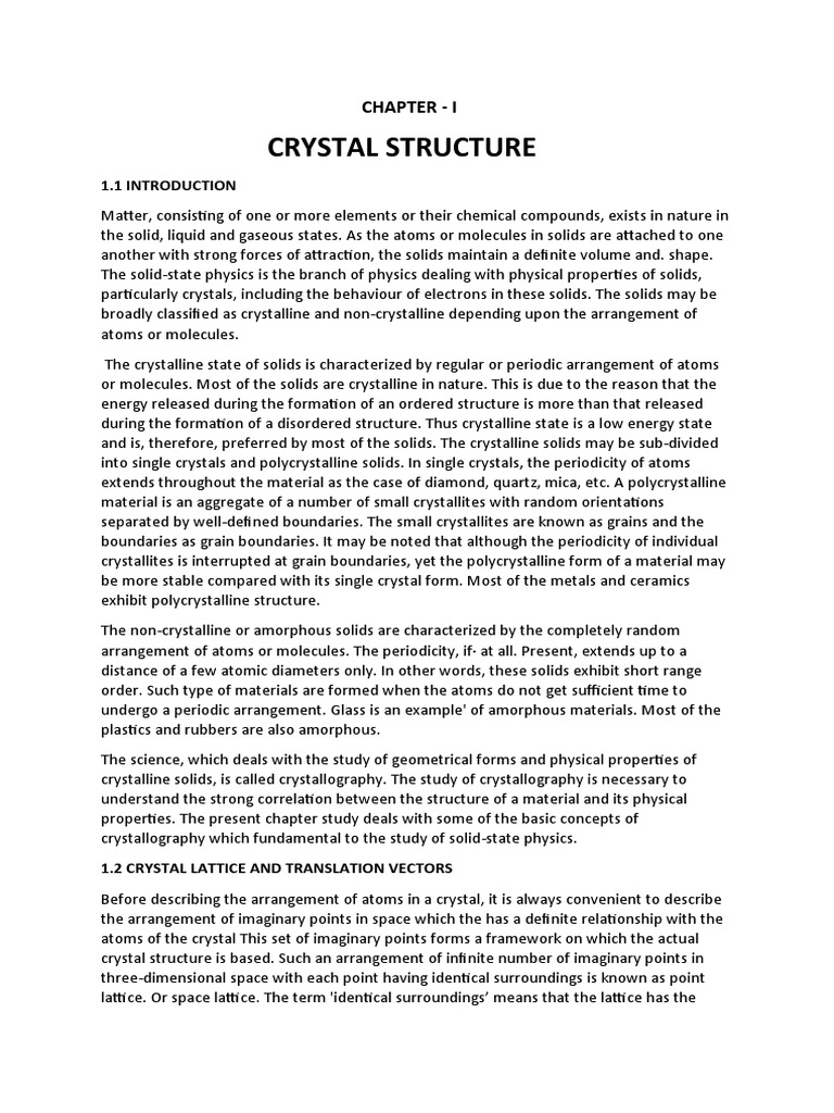 Crystal Structure: Chapter - I | PDF | Crystal Structure | Crystallite