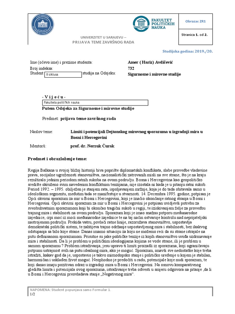 Prijava Master Teze | PDF