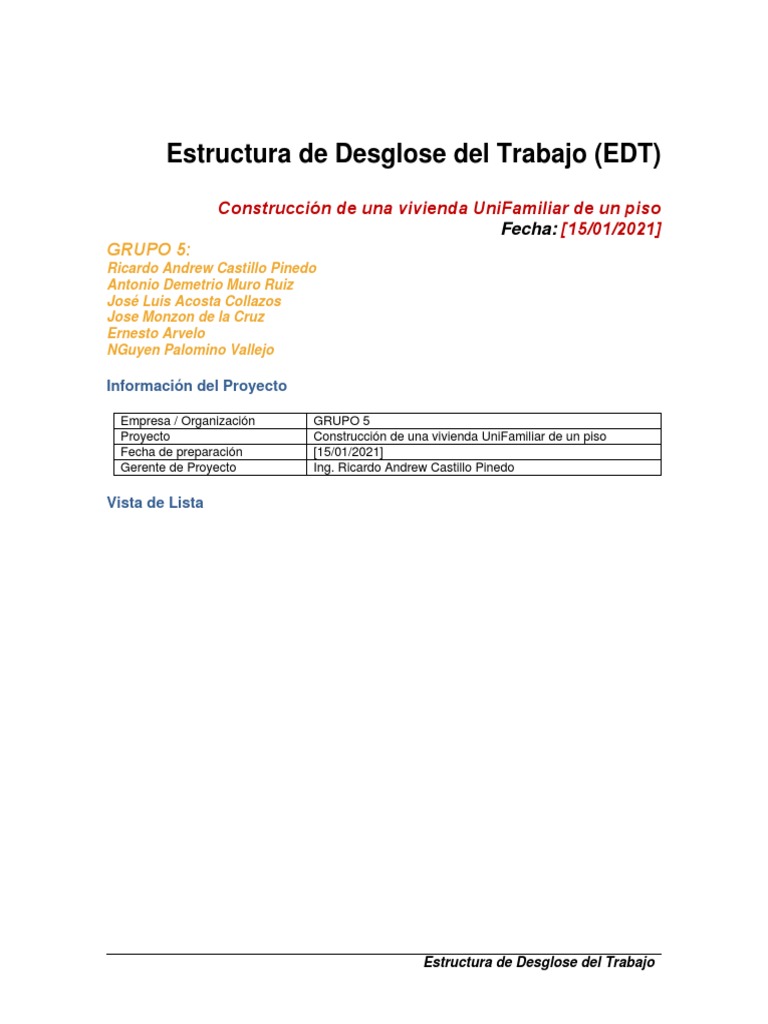 Estructura de Desglose Del Trabajo - Edt | PDF