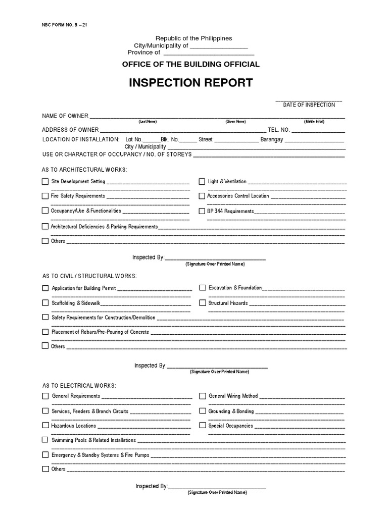 Inspection Report: Office of The Building Official | PDF | Elevator ...