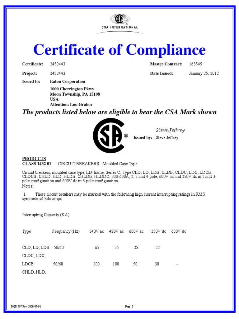 Certificate of Compliance: The Products Listed Below Are Eligible To ...
