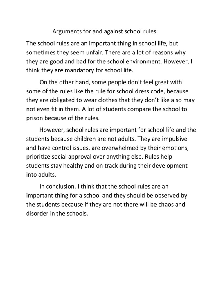 Arguments For and Against School Rules | PDF
