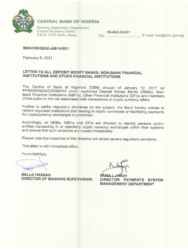 Letter To All Banks On Crypto Currency | PDF