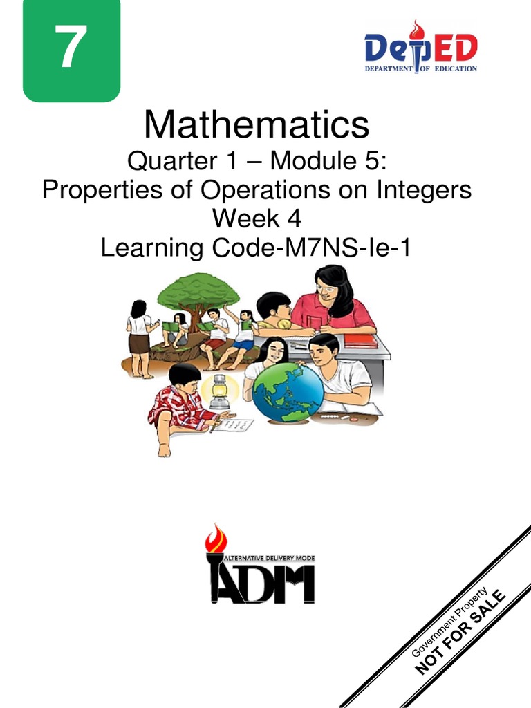 Mathematics: Quarter 1 - Module 5: Properties of Operations On Integers ...