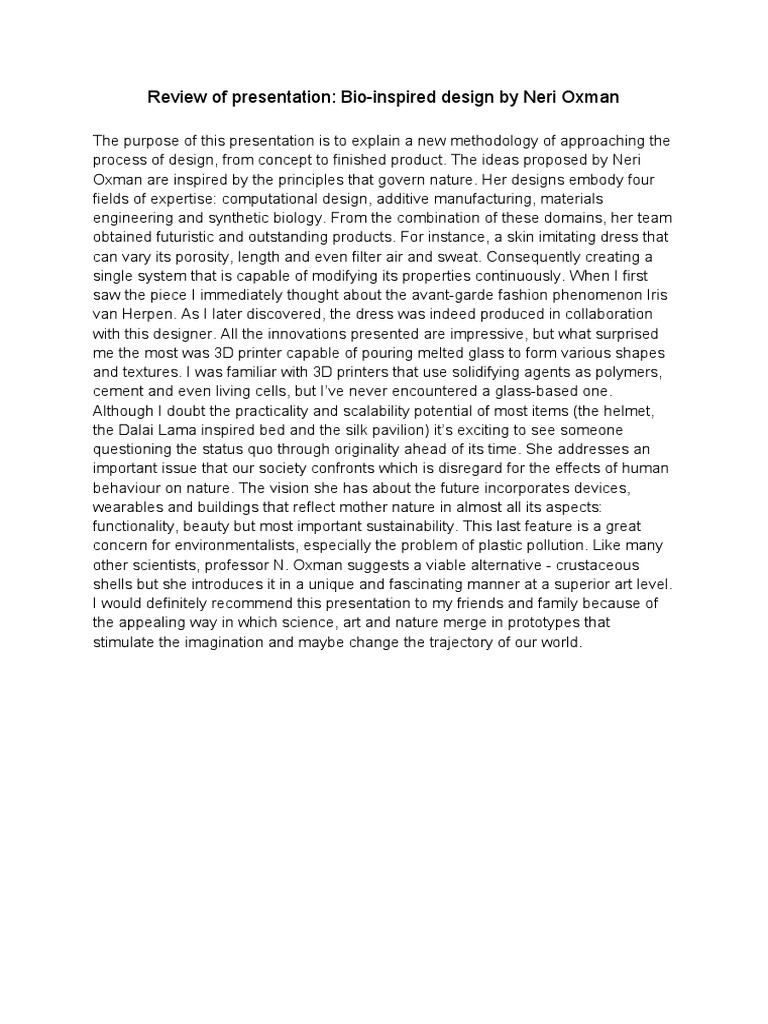 Review - Bio Inspired Design Neri Oxman | PDF