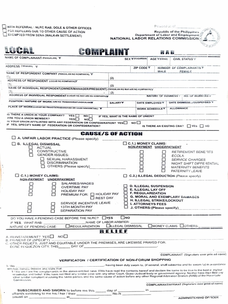 Local Labor Complaint Form | PDF | Justice | Crime & Violence