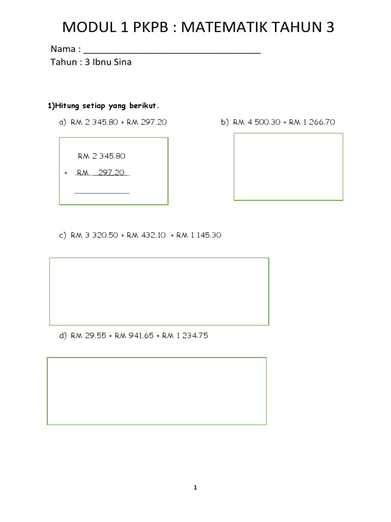 Modul Matematik - Wang Tahun 3 | PDF