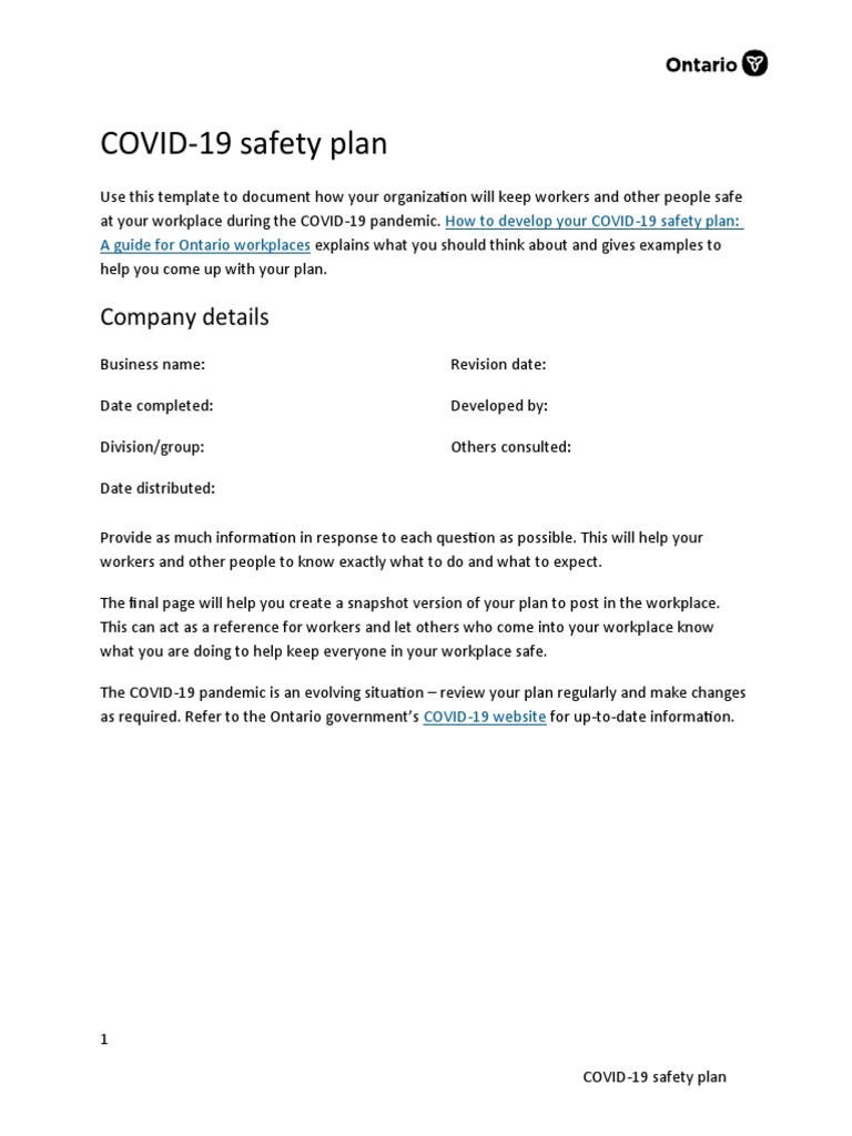 COVID-19 Safety Plan: Company Details | PDF | Risk | Safety