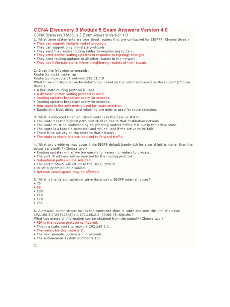 Ccna Discovery 3 Module 5 Exam Answers Version 1 Pdf Routing