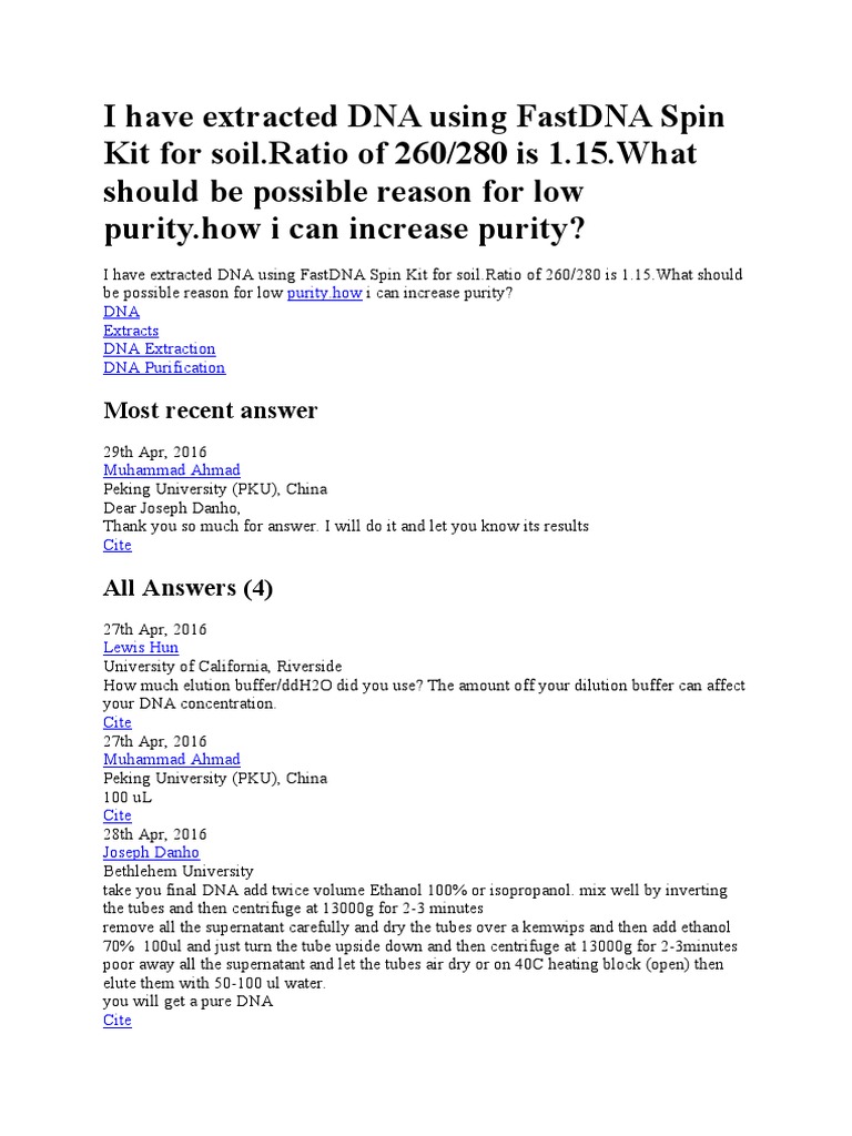 I Have Extracted DNA Using FastDNA Spin Kit For Soil | PDF