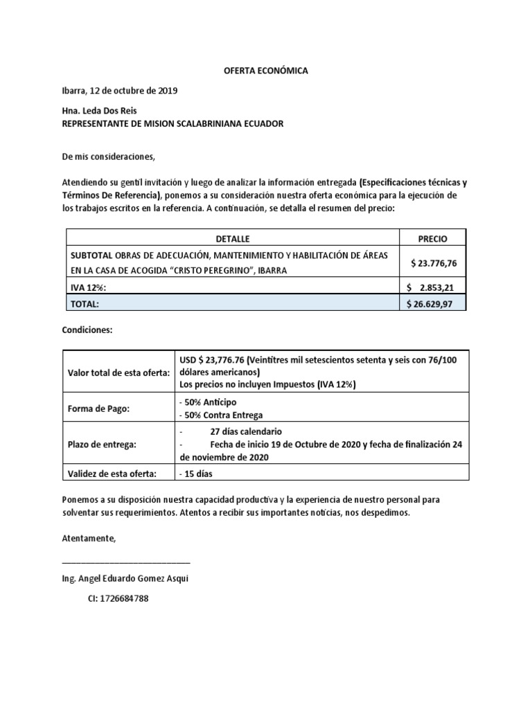 Ejemplo Oferta Económica | PDF