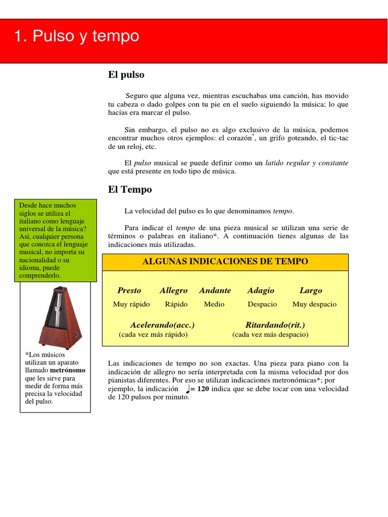 El pulso, el tempo y el ritmo: los elementos básicos del lenguaje musical | PDF | Tempo | Ritmo