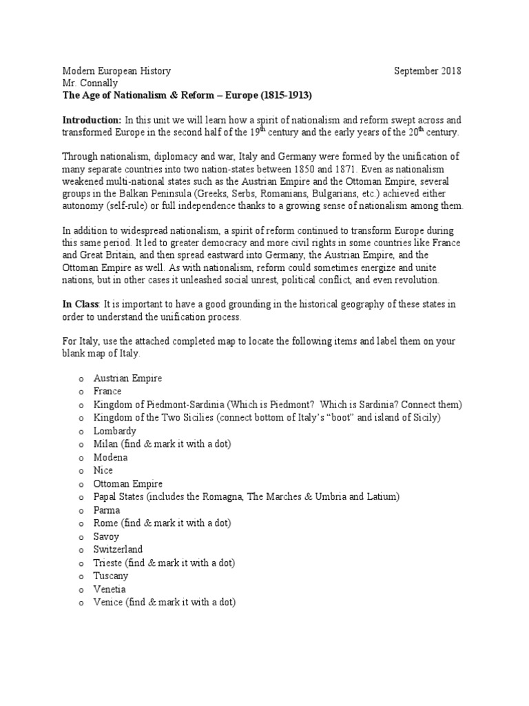 Unit I - Nationalism and Reform - Europe | PDF | Otto Von Bismarck ...