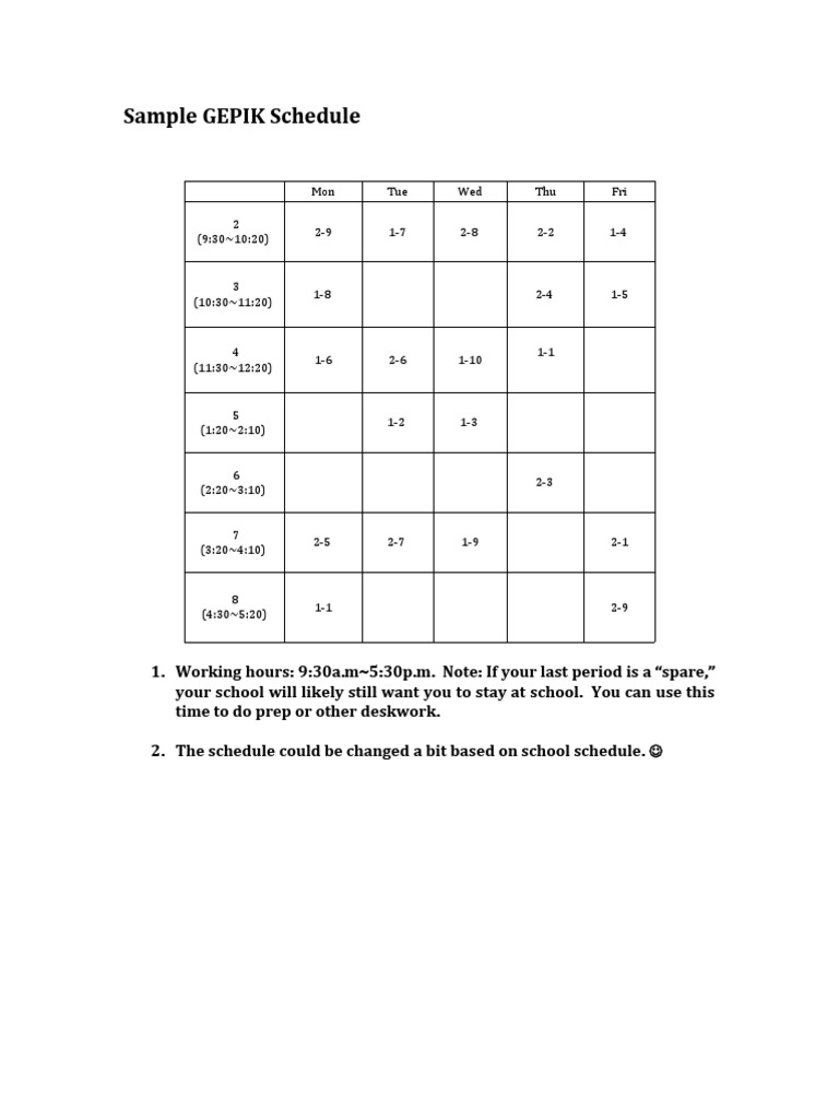 Sample Gepik Schedule | PDF | Business