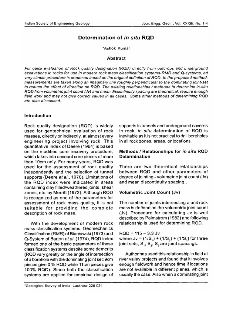 In Situ RQD Evaluation Methodology | PDF | Rocks | Geology