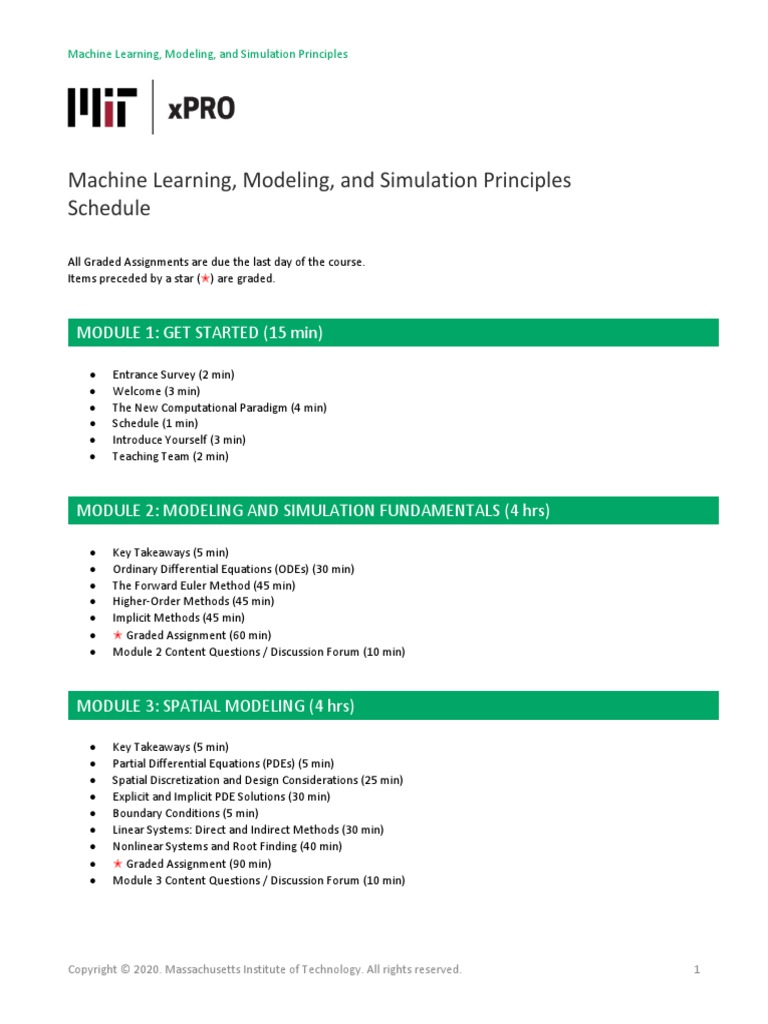 Machine Learning, Modeling, and Simulation Principles Schedule | PDF ...