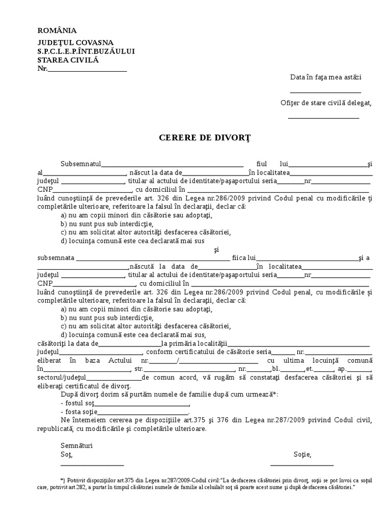 Cerere de Divort | PDF