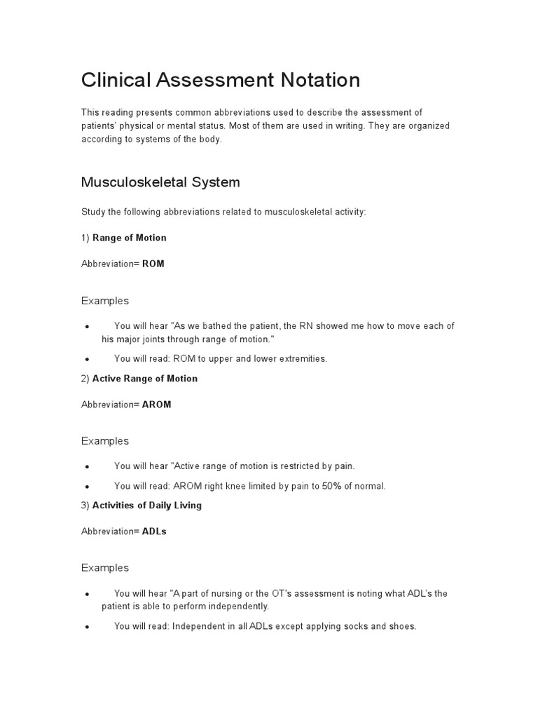 Clinical Assessment Notation | PDF | Gastrointestinal Tract ...