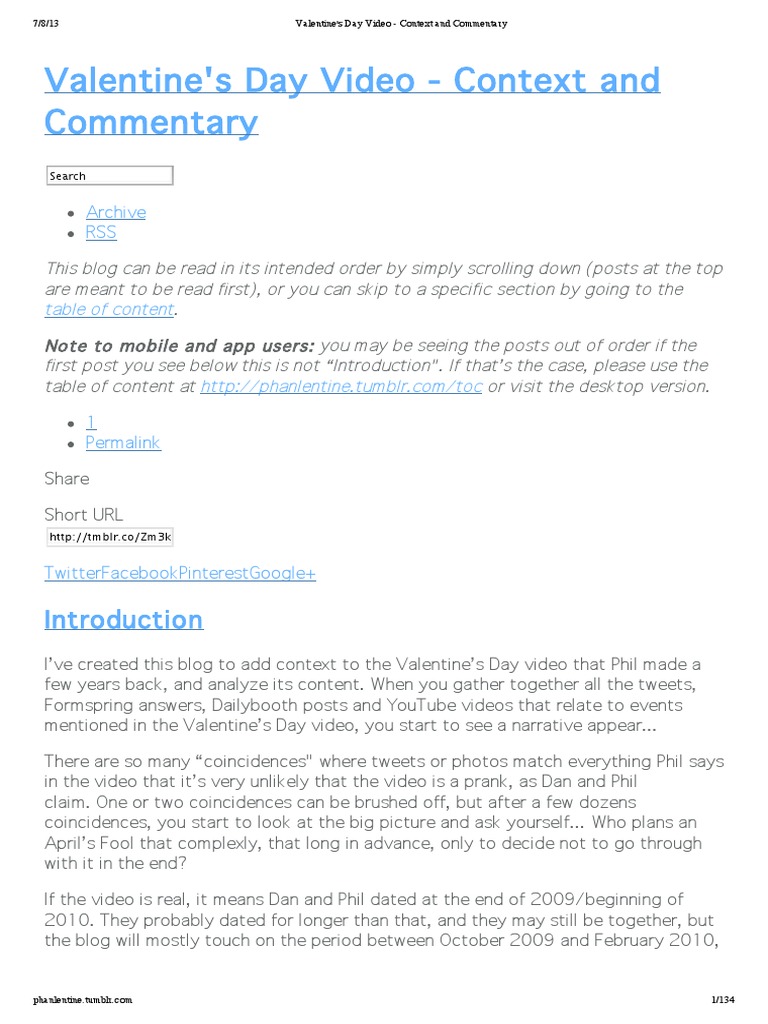 Valentine's Day Video - Context and Commentary | PDF | You Tube | Internet