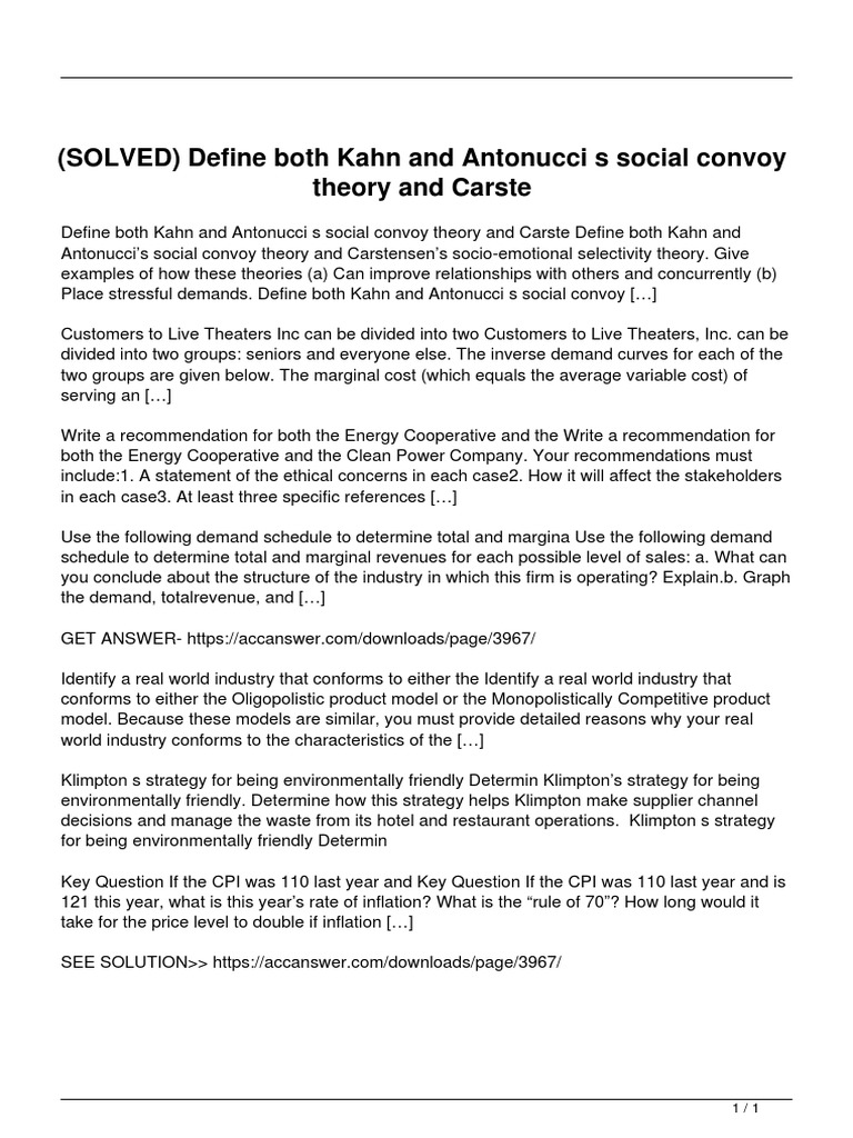 Solved Define Both Kahn and Antonucci S Social Convoy Theory and Carste ...