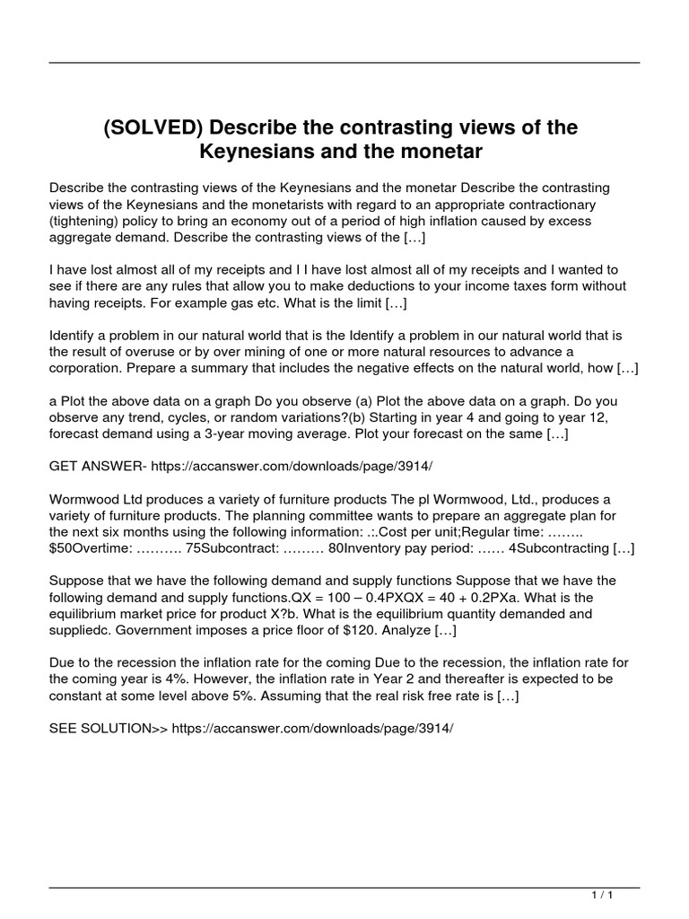 Solved Describe The Contrasting Views of The Keynesians and The Monetar ...