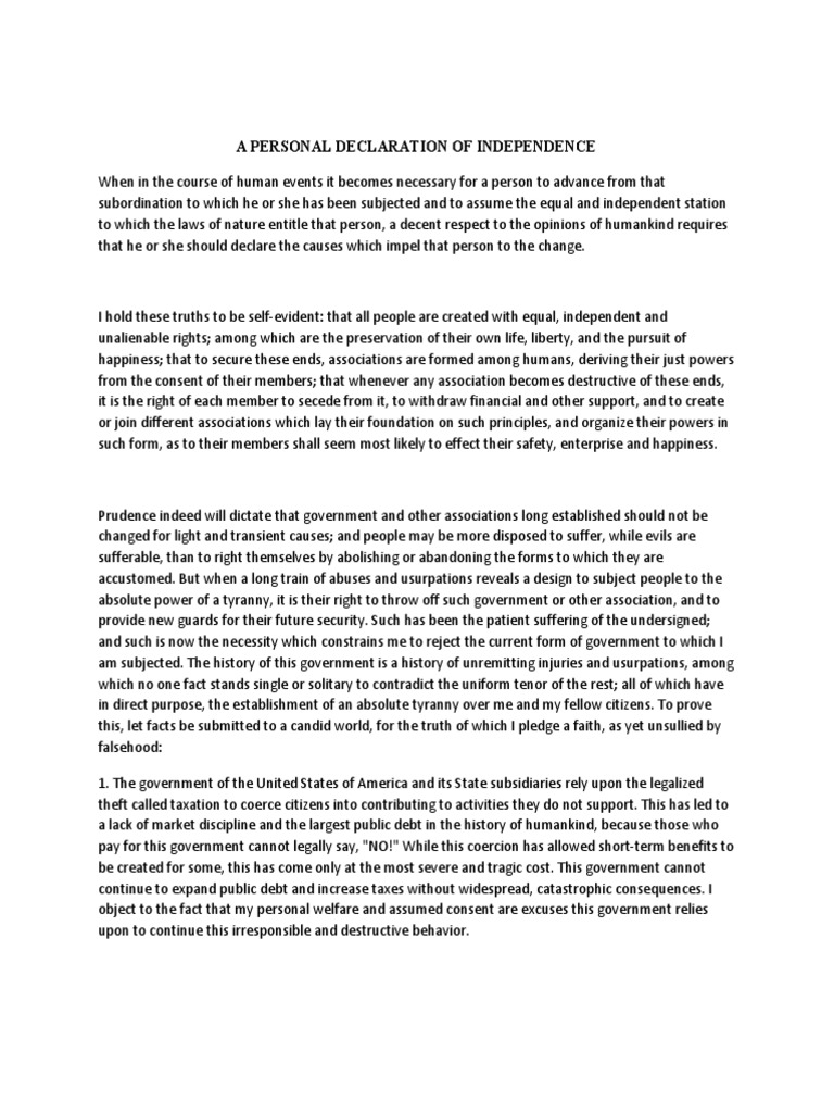 Declaration of Personal Independence | PDF | Crime & Violence | Crime ...