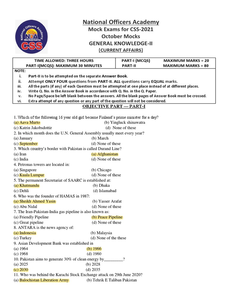 Current Affairs Ca Solved Mcqs Pdf Pakistan International Relations