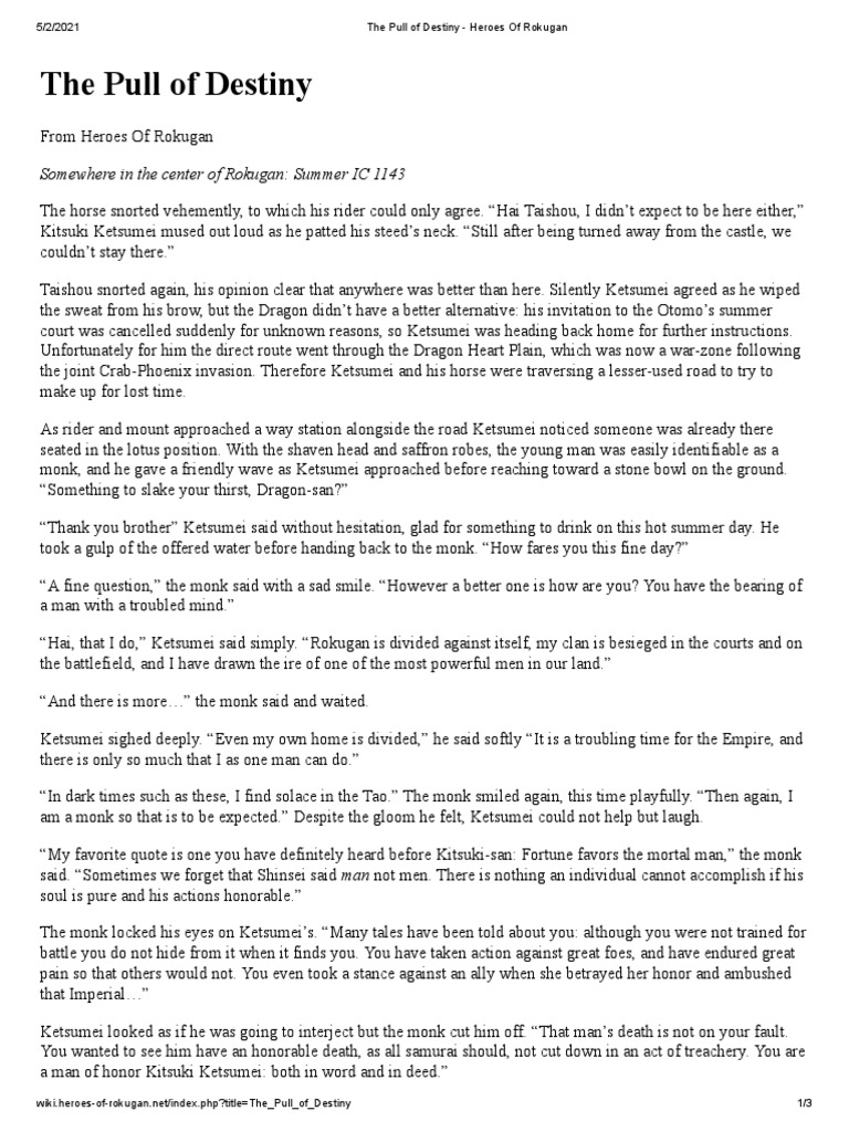 The Pull of Destiny - Heroes of Rokugan | PDF