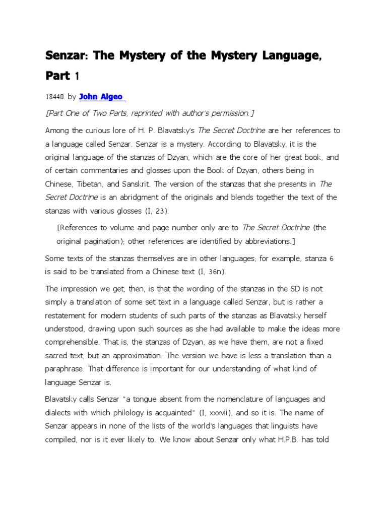 Senzar: The Secret Language of Blavatsky | PDF | Helena Blavatsky | Vowel