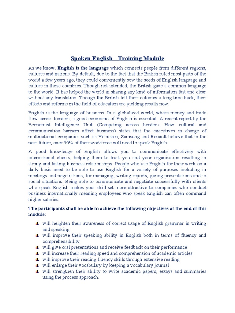 Spoken English Module | PDF | English Language | Conversation